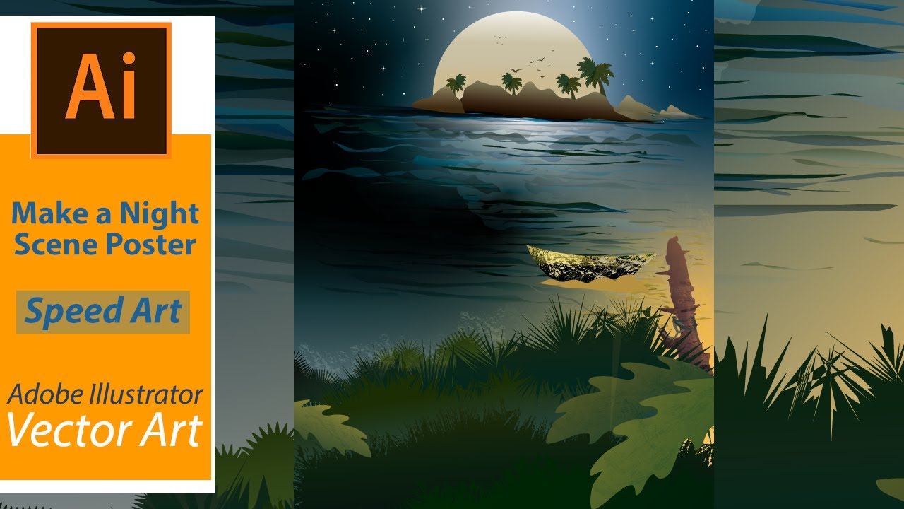 Make a Vector Night Scene Poster in Adobe Illustrator - Speed Art - YouTube