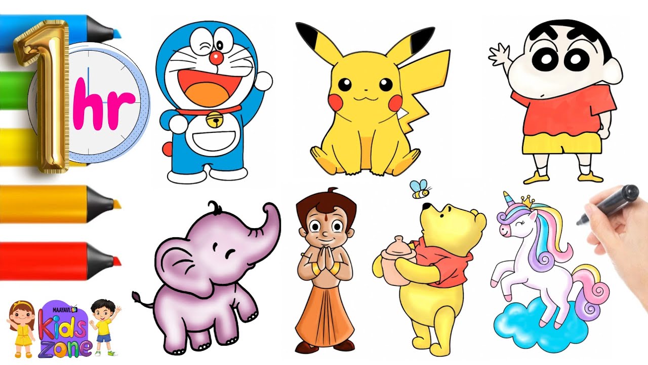 Draw & color DORAEMON - PIKACHU - CHOTTA BHEEM - Winne the Phooh ...
