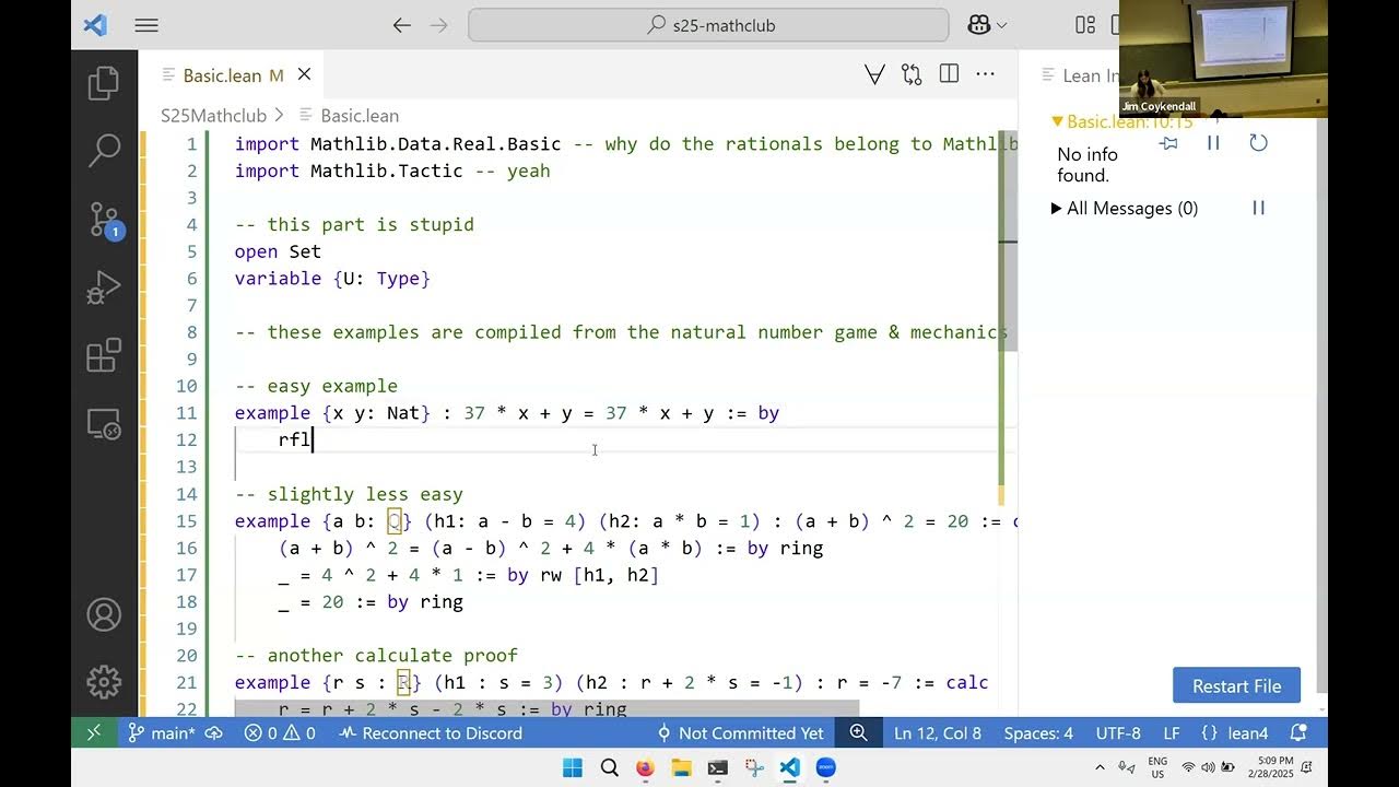 Math Club 2/28/2025, Interactive Theorem Proving in Lean--Math Club 2/28/2025, Hazel Torek ...
