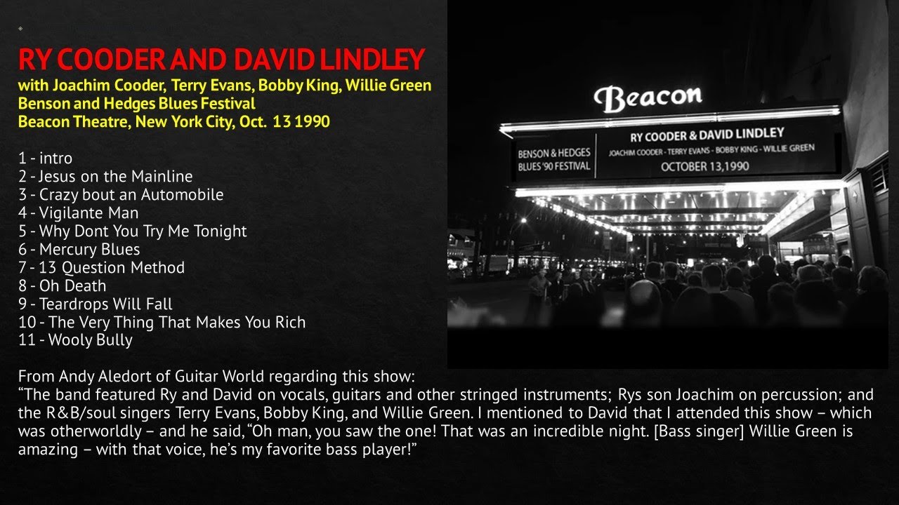 RY COODER AND DAVID LINDLEY /Beacon Theatre, New York City, Oct. 13 ...