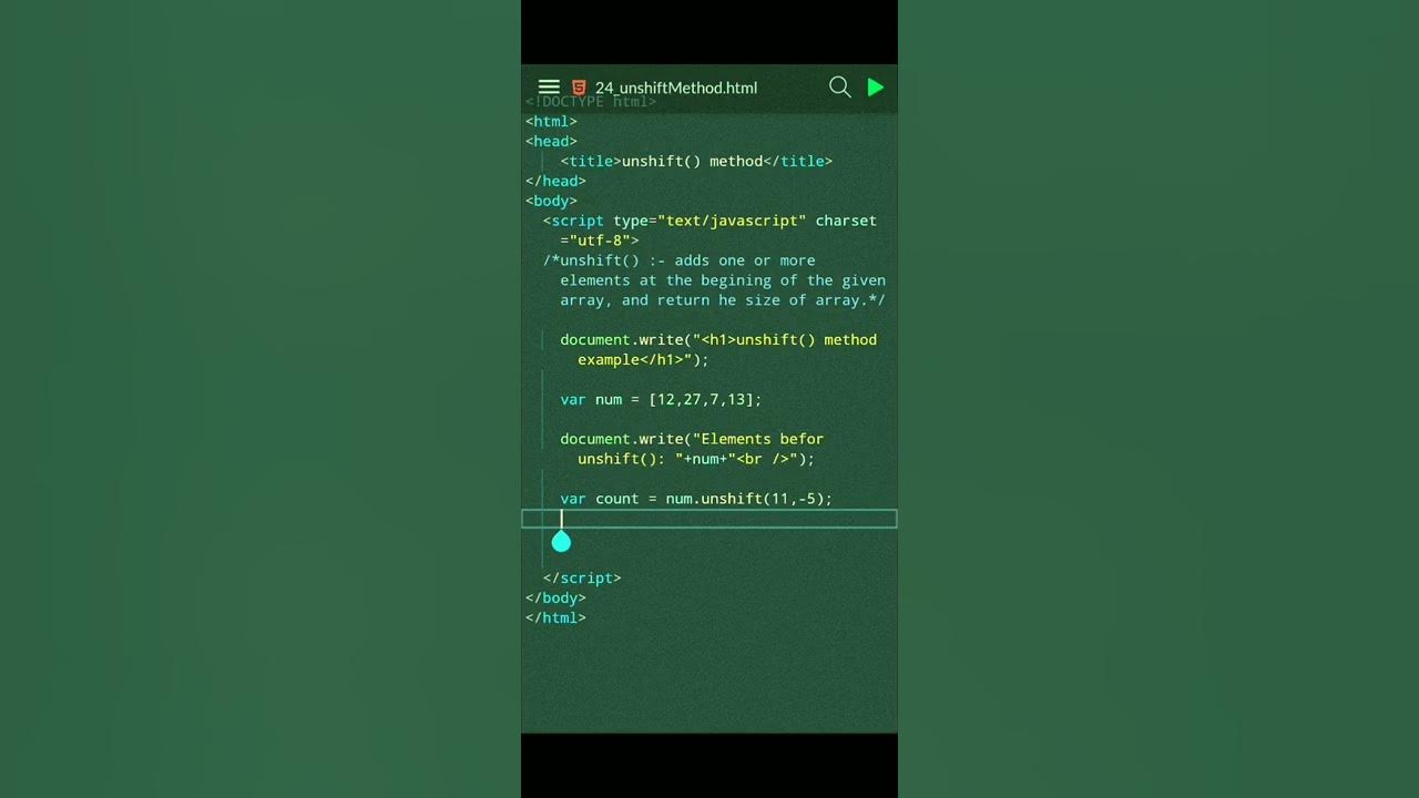 1📚learn Unshift Method In 10 Seconds🖥javascript String Method Shorts Javascript Coding