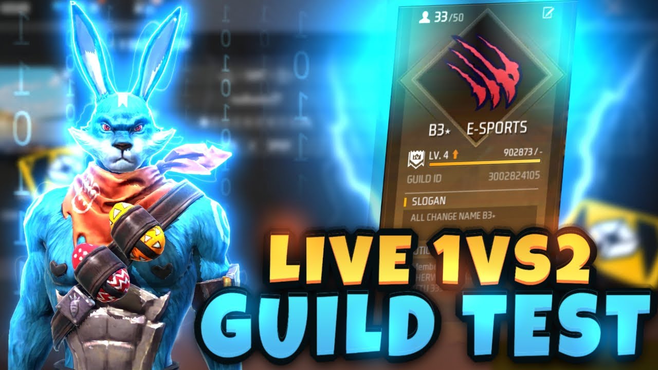 Free Fire Live Guild Testing 🪅|| 1v2 Guild Test live 💯 FF LIVE GUILD ...