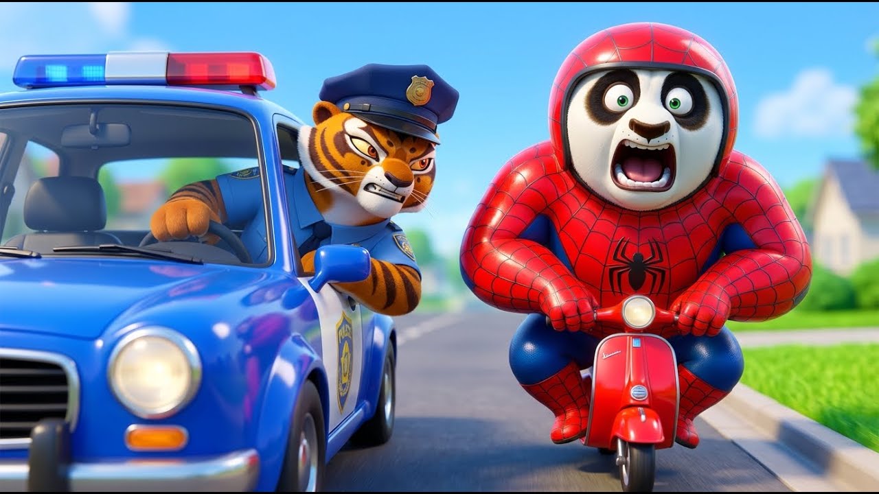 Spider Hero Po vs Police Tigress & Shifu! Funny Chase l KUNG FU PANDA ...