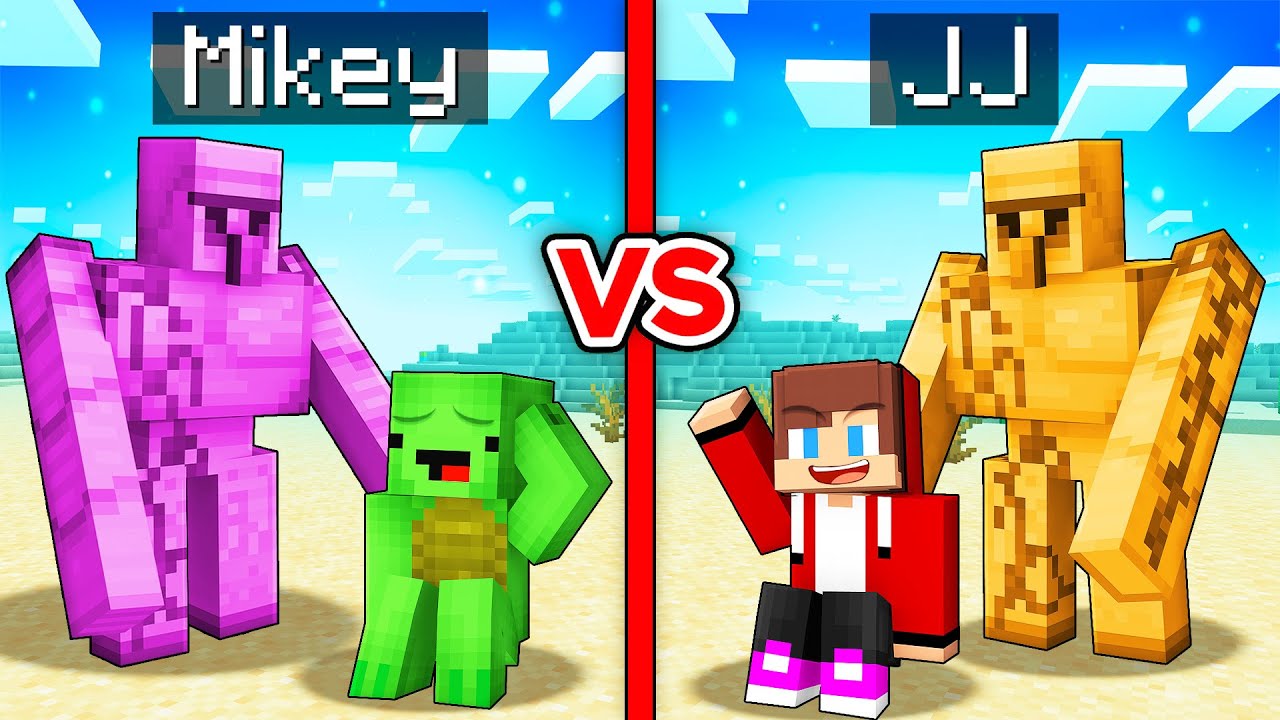 JJ And Mikey PURPLE vs ORANGE GOLEM Battle in Minecraft Maizen - YouTube