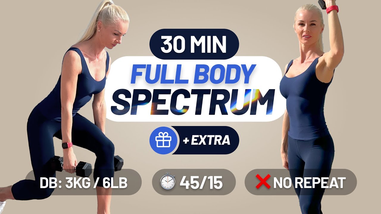 30 Min INTENSE Full Body Workout with Weights + EXTRA Plank - No Repeat ...