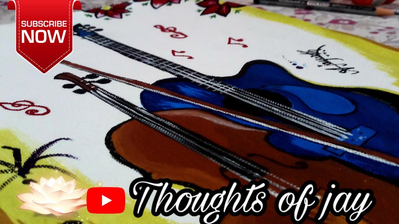 Drawing & Painting of musical instruments on canvas sheet - YouTube