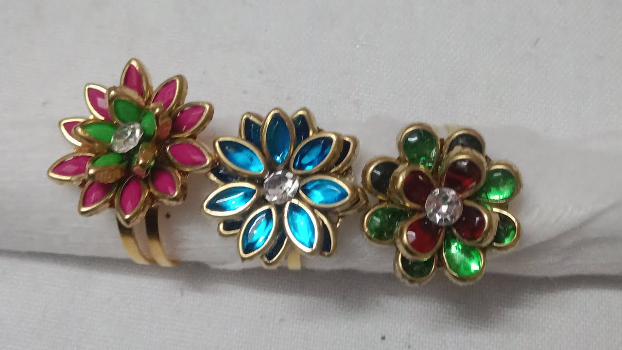 3 Types 3D floral design finger ring part#58/ how to make kundan stone ...
