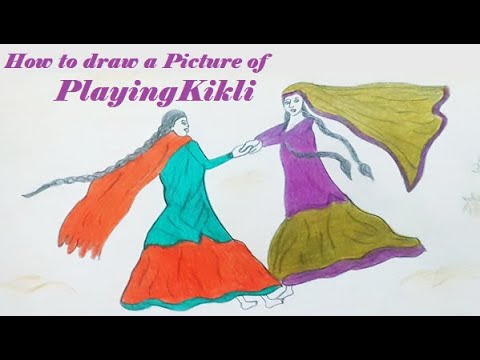 How to Draw a Scenery of Playing Kikli||Draw Village Traditional ...