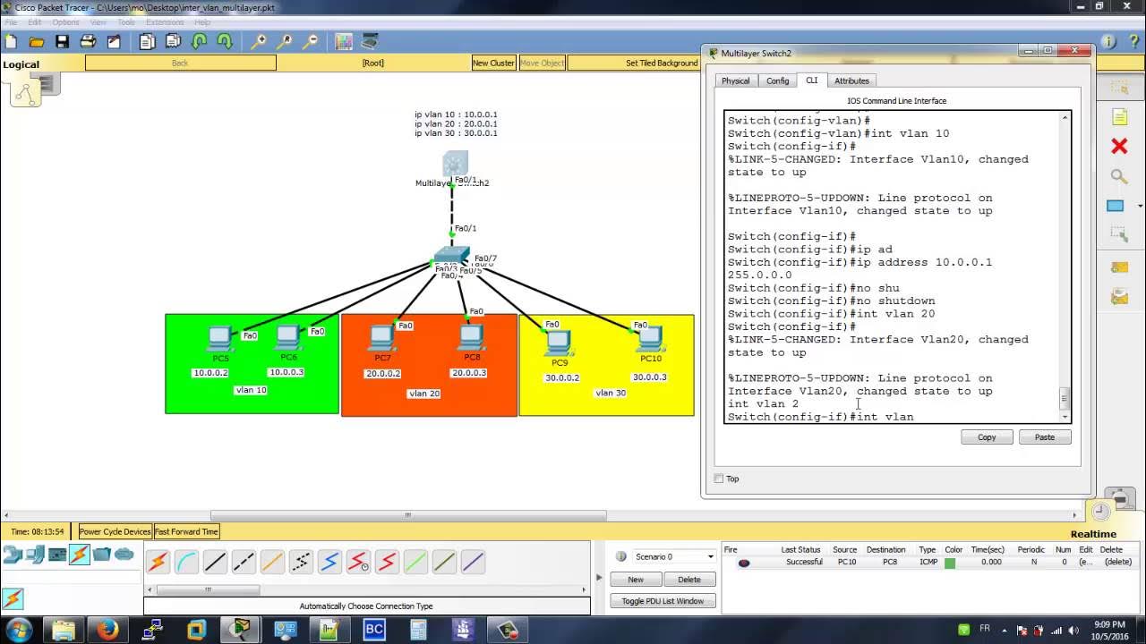 inter vlan routing using multilayer switch || (darija) - YouTube