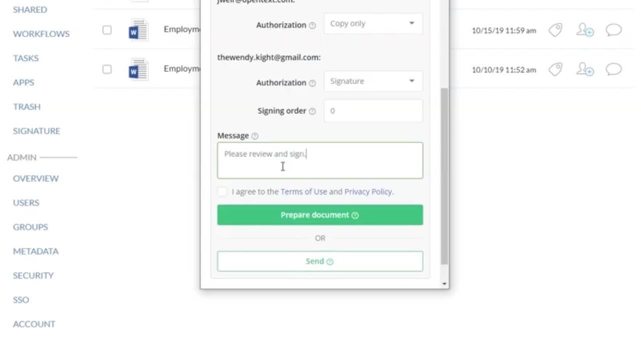 Send a Document for Electronic Signature | OpenText Core Share - YouTube