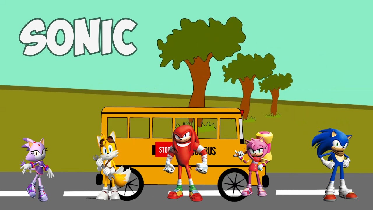 Wheels on the bus go round and round song Sonic English | Nursery ...