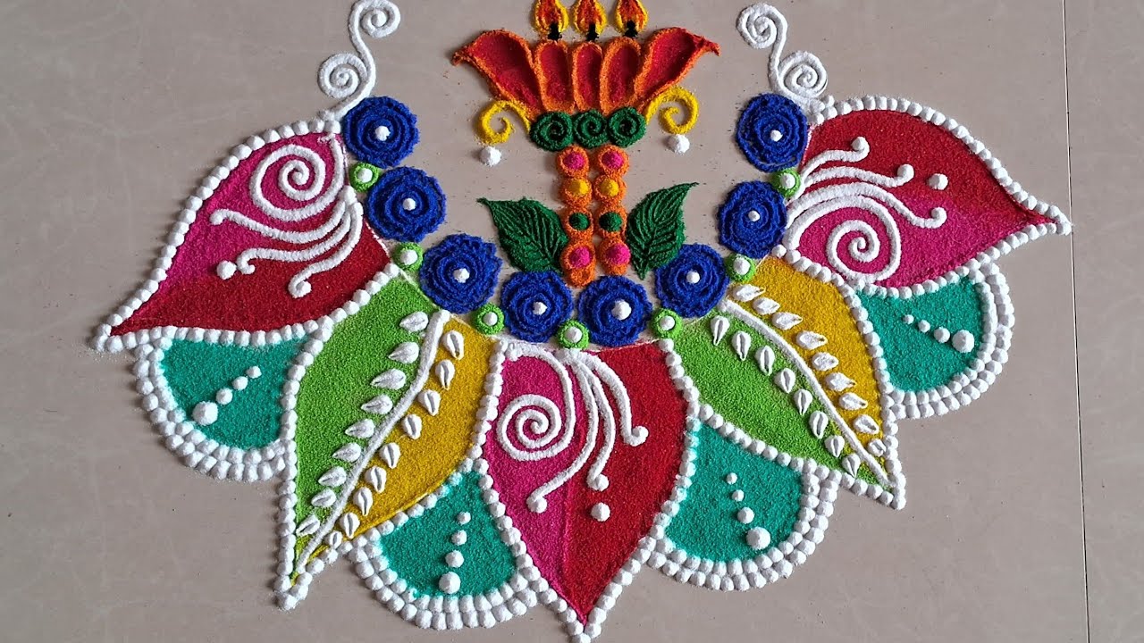 Beautiful rangoli for deep pujan - YouTube