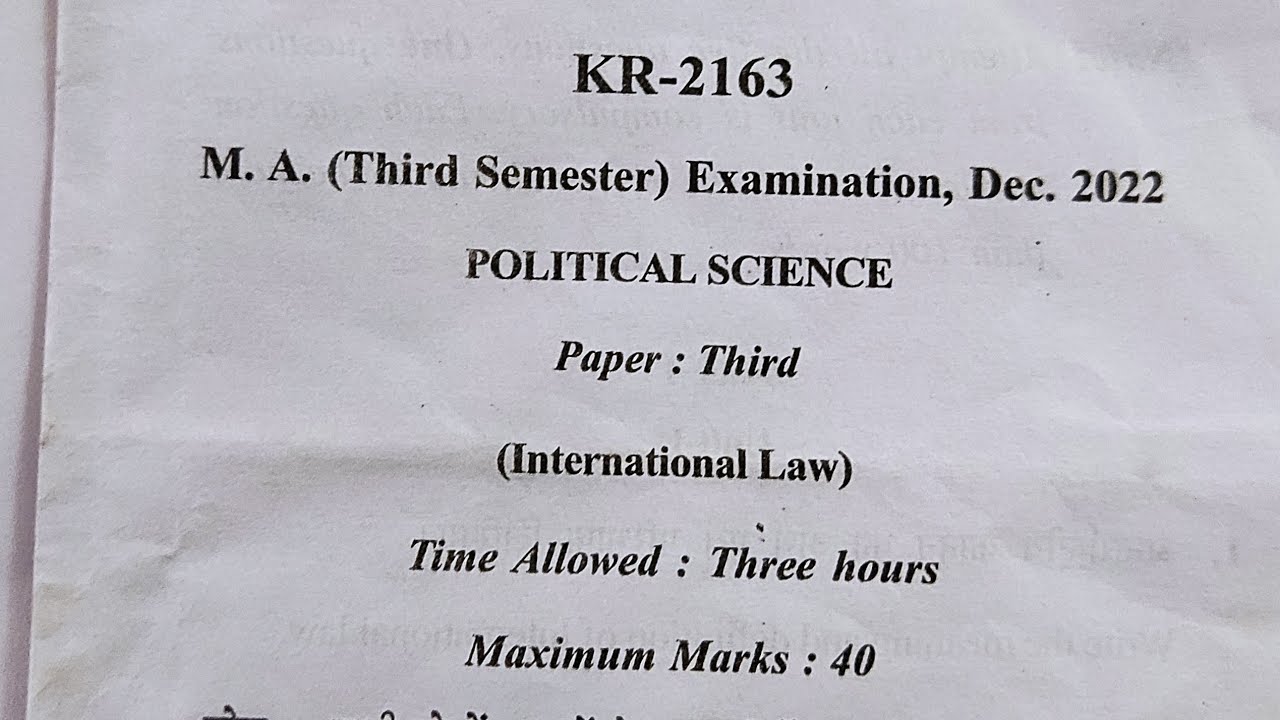 MA. 3rd (third) semester exam paper political science paper 3rd ...
