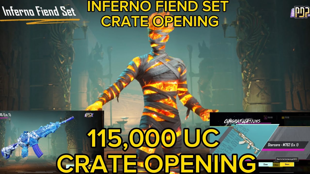 PUBG:115,000 UC Inferno Fiend Set Crate opening (Starcore m7 bonus ...