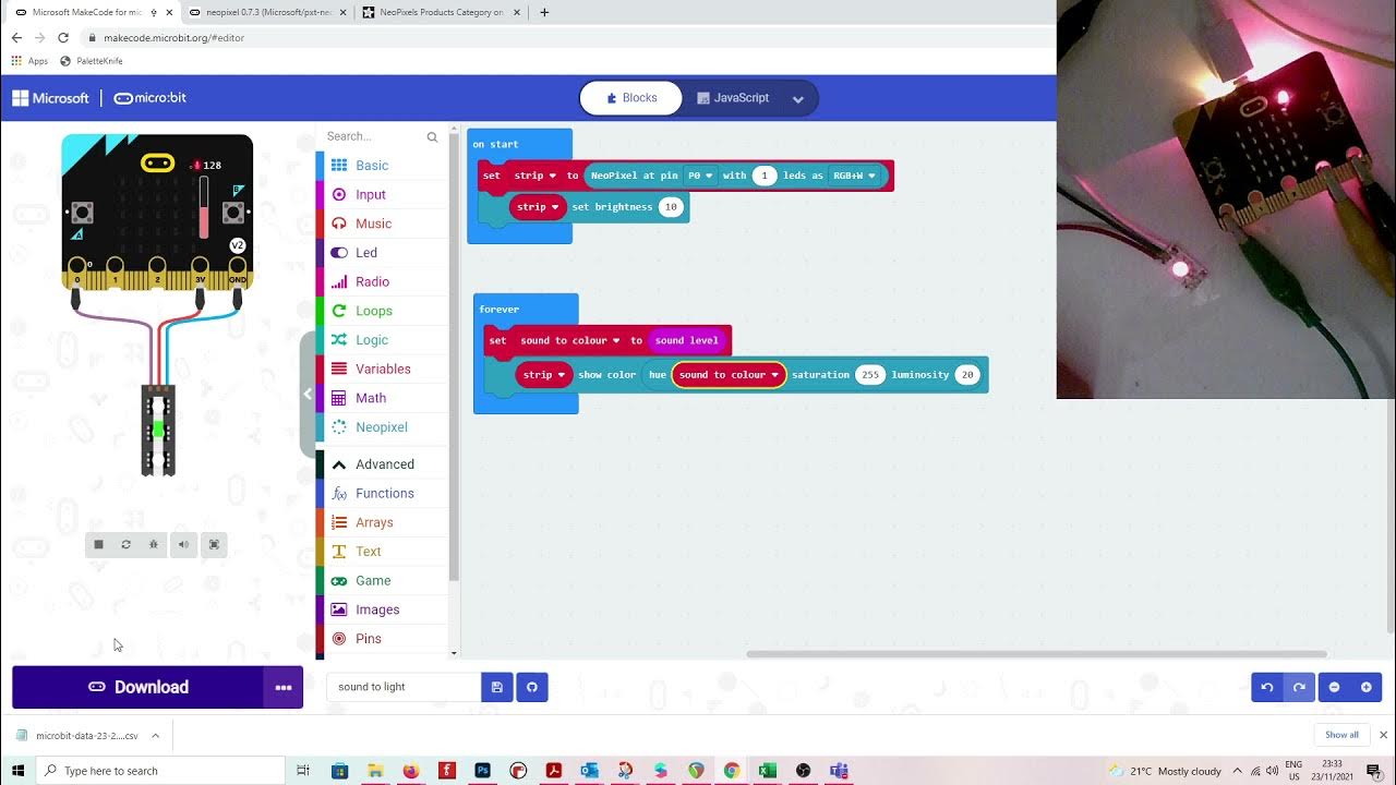 Micro:bit - Control Neopixels with sound - YouTube