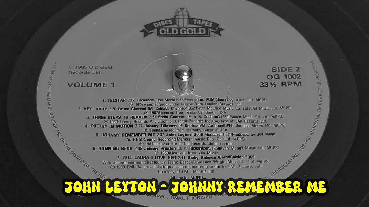 Johnny Leyton - Remember Me (1985 Vinyl LP) - YouTube