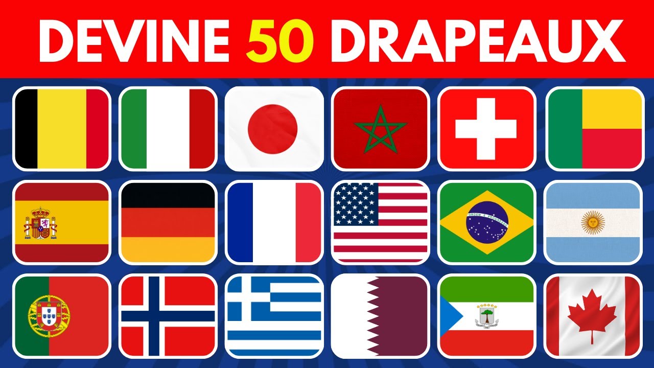 Devine 50 PAYS par leur DRAPEAU 🚩🌍🧠 | Facile, Moyen, Difficile | Quiz ...