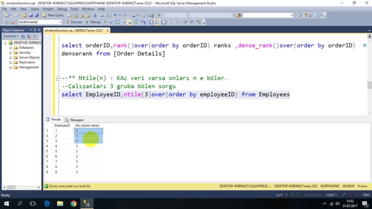 SQL Window Function Türkçe Anlatım - YouTube