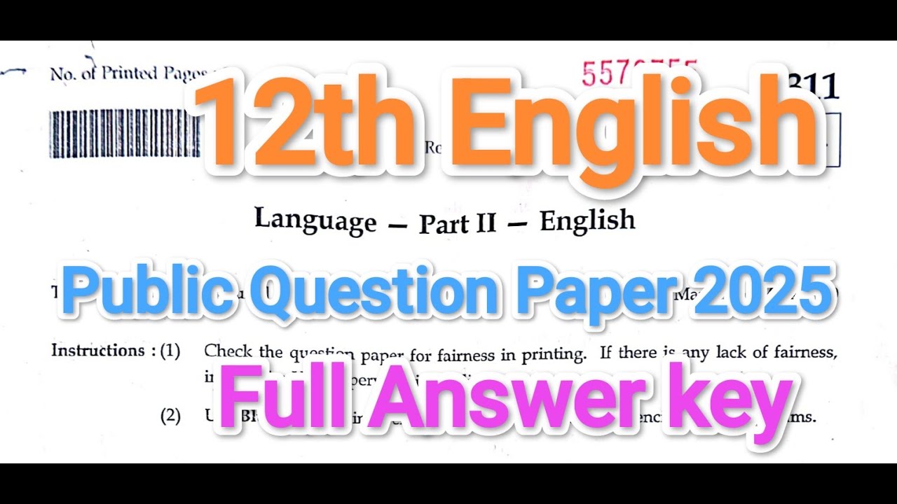 12th English Public Question Paper 2025 / Full Answer key - YouTube