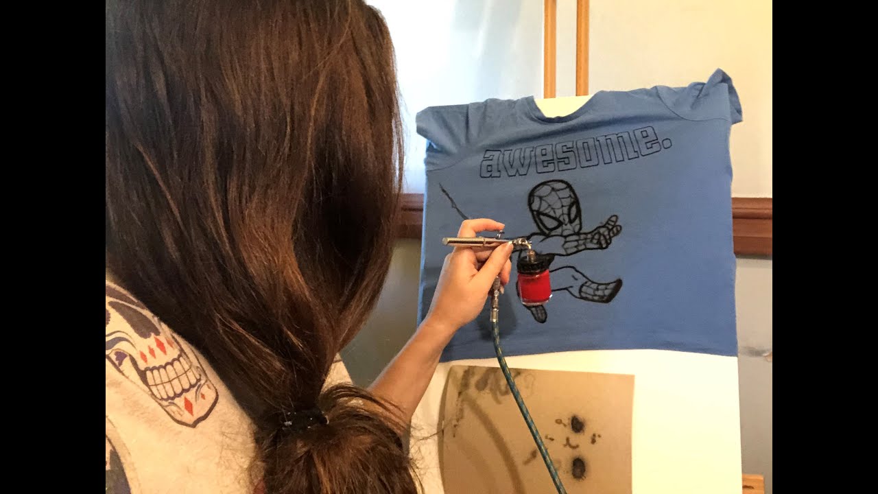 Airbrushing spider man on a t shirt - YouTube