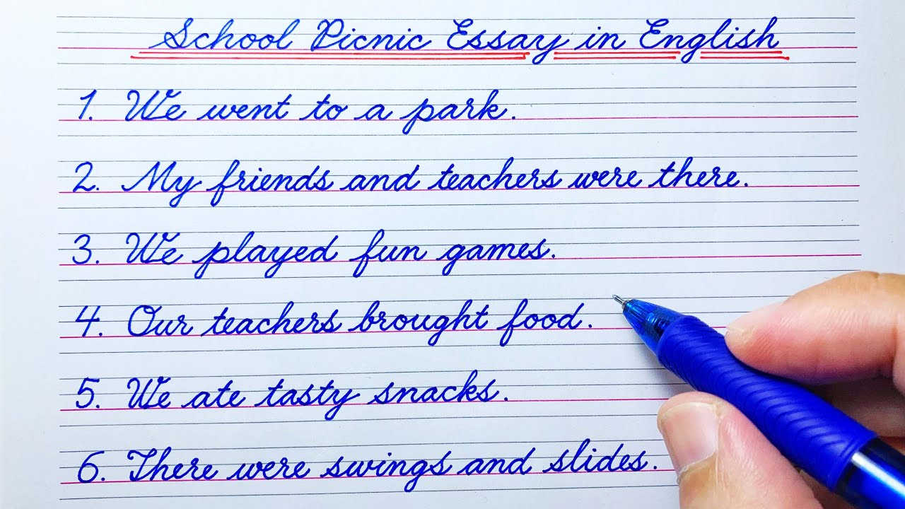 Cursive writing practice | 10 lines essay on school picnic | English ...