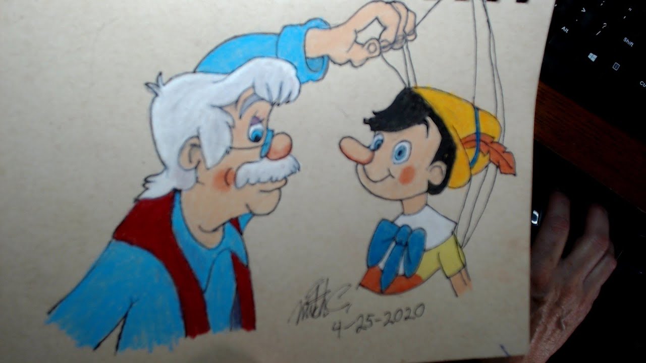 Coloring in Pinocchio and Gepetto with Prismacolor Pencils - YouTube