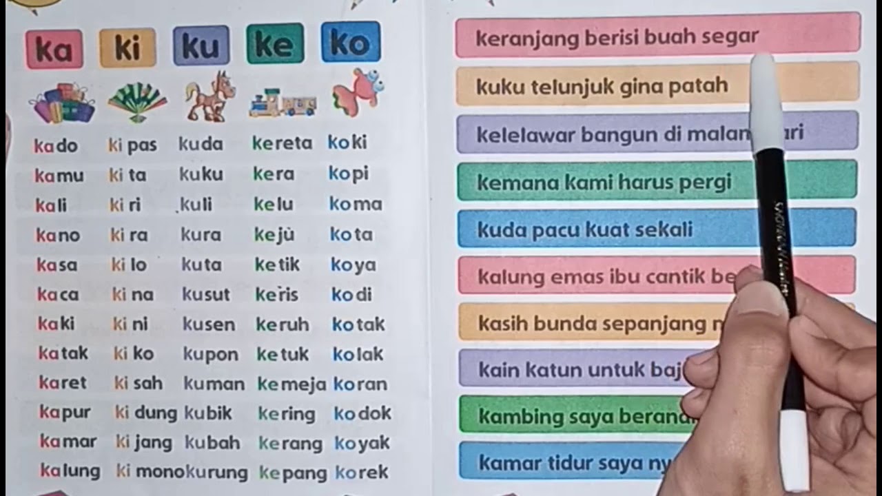 Belajar Membaca Kata dan Kalimat Bahasa Indonesia Awalan Huruf K - YouTube