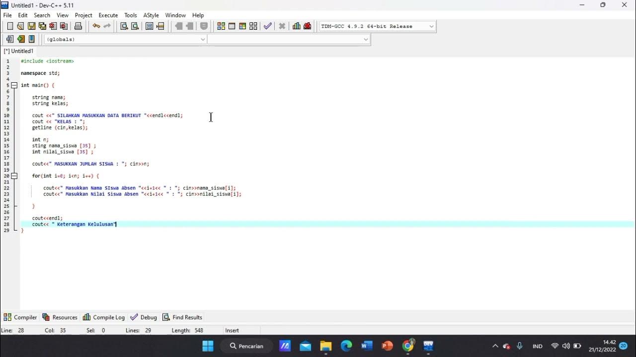 Membuat Program sederhana Dev C++ Mengecek Kelulusan Siswa - YouTube
