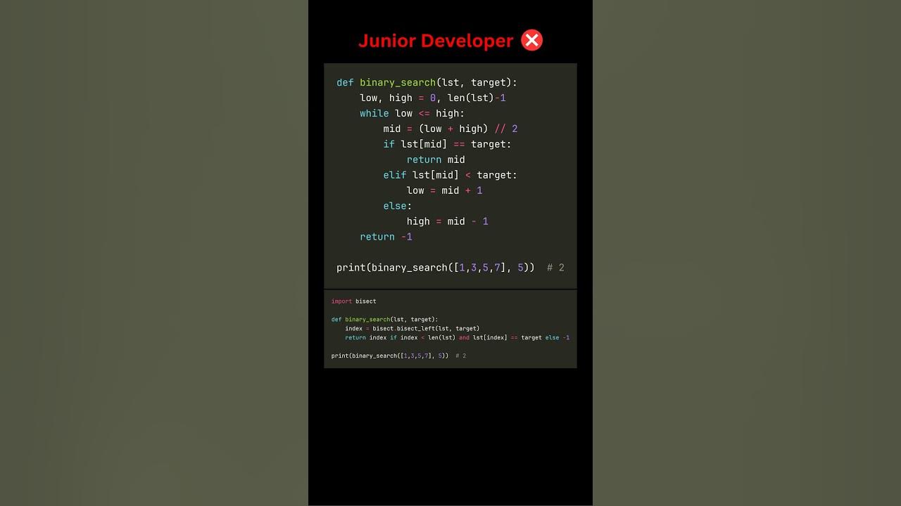Python Junior vs Senior: Binary Search #AlgorithmDeepDive - YouTube