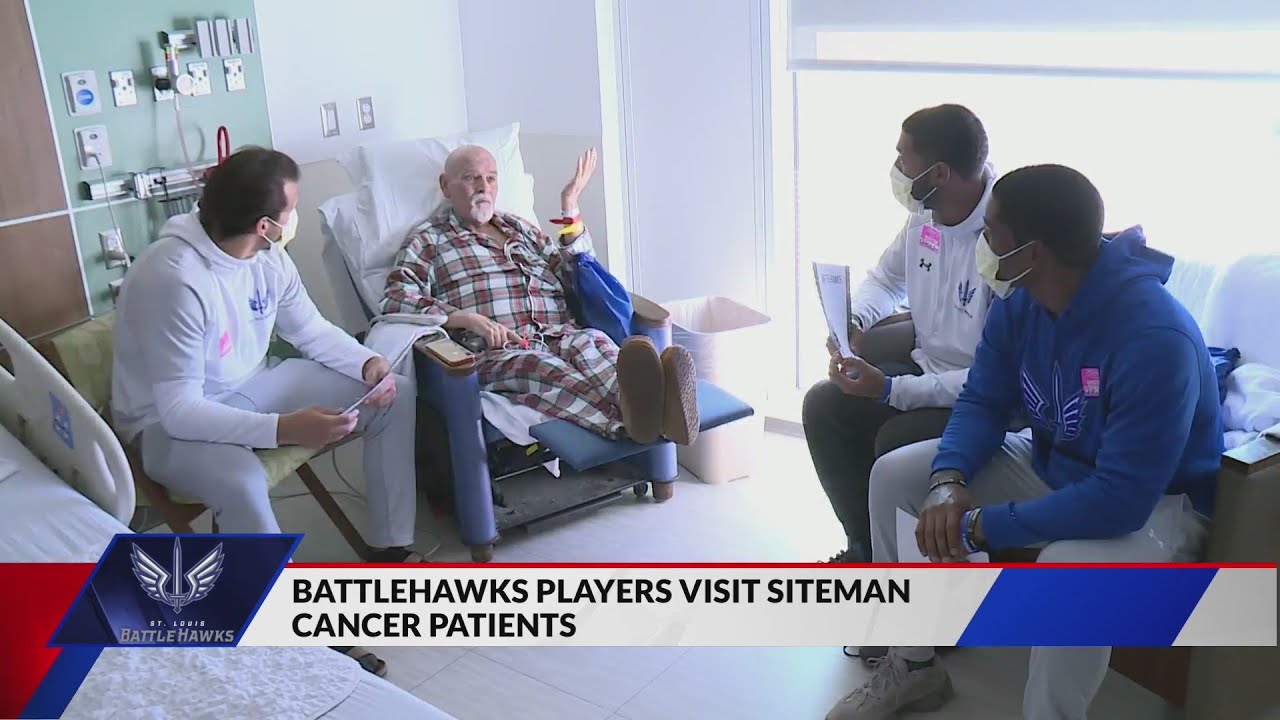 Battlehawks players visit cancer center patients - YouTube