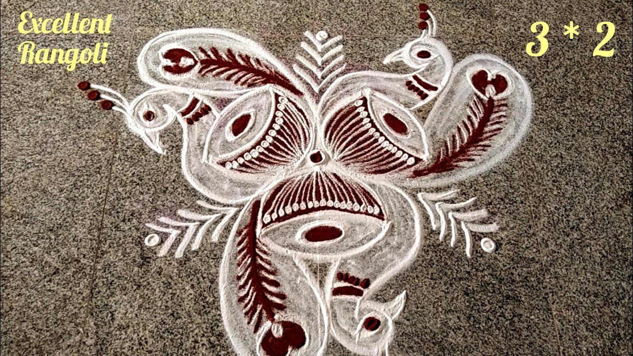 Magic peacock rangoli | 3*2dots simple mayil kolam | easy peacock ...