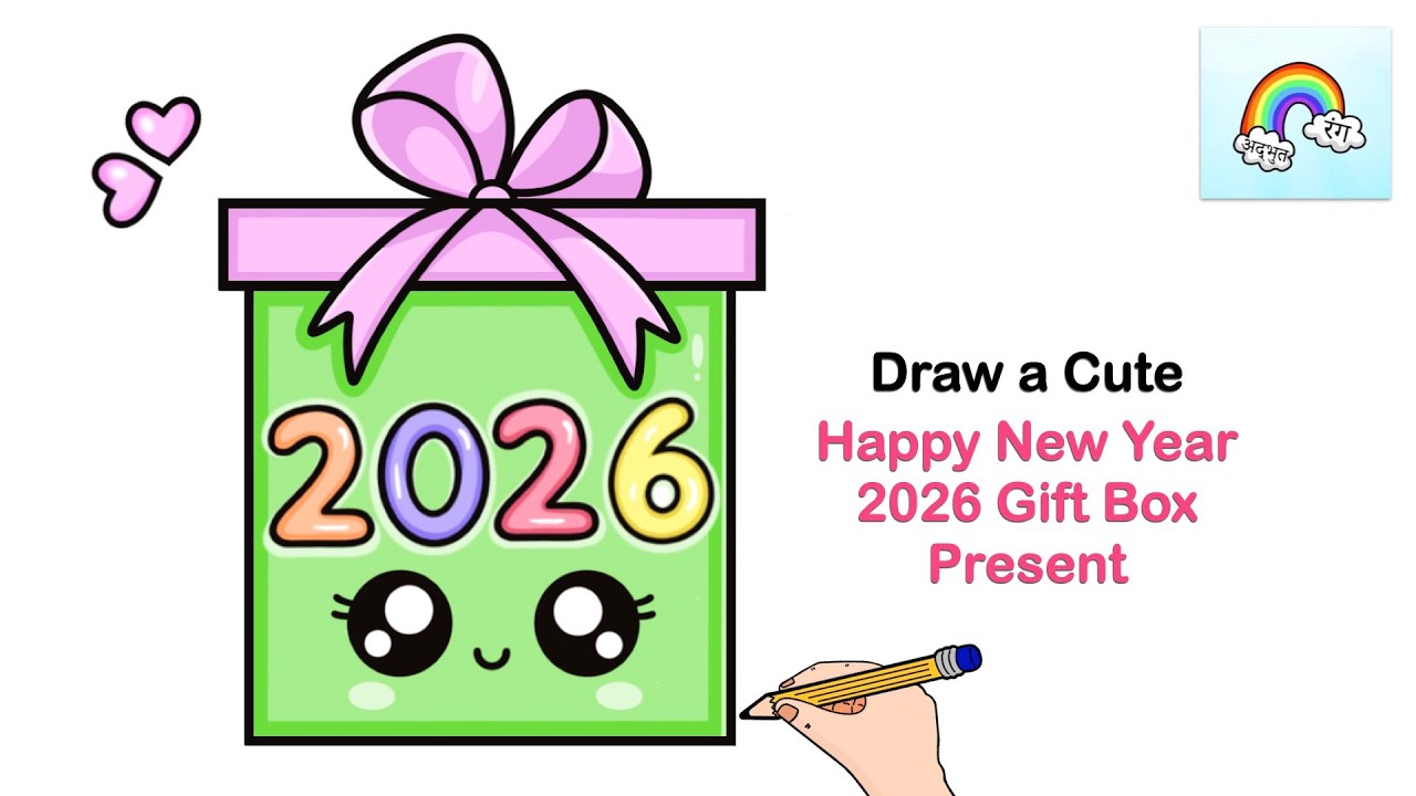 Draw a Cute Happy New Year 2026 Gift Box | Simple & Cute Present ...