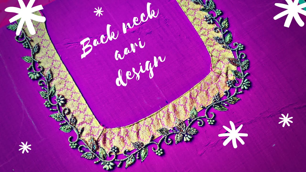 ZARI BORDER BACK NECK DESIGN AARI WORK| SIMPLE BLOUSE WORK AARI DESIGN ...