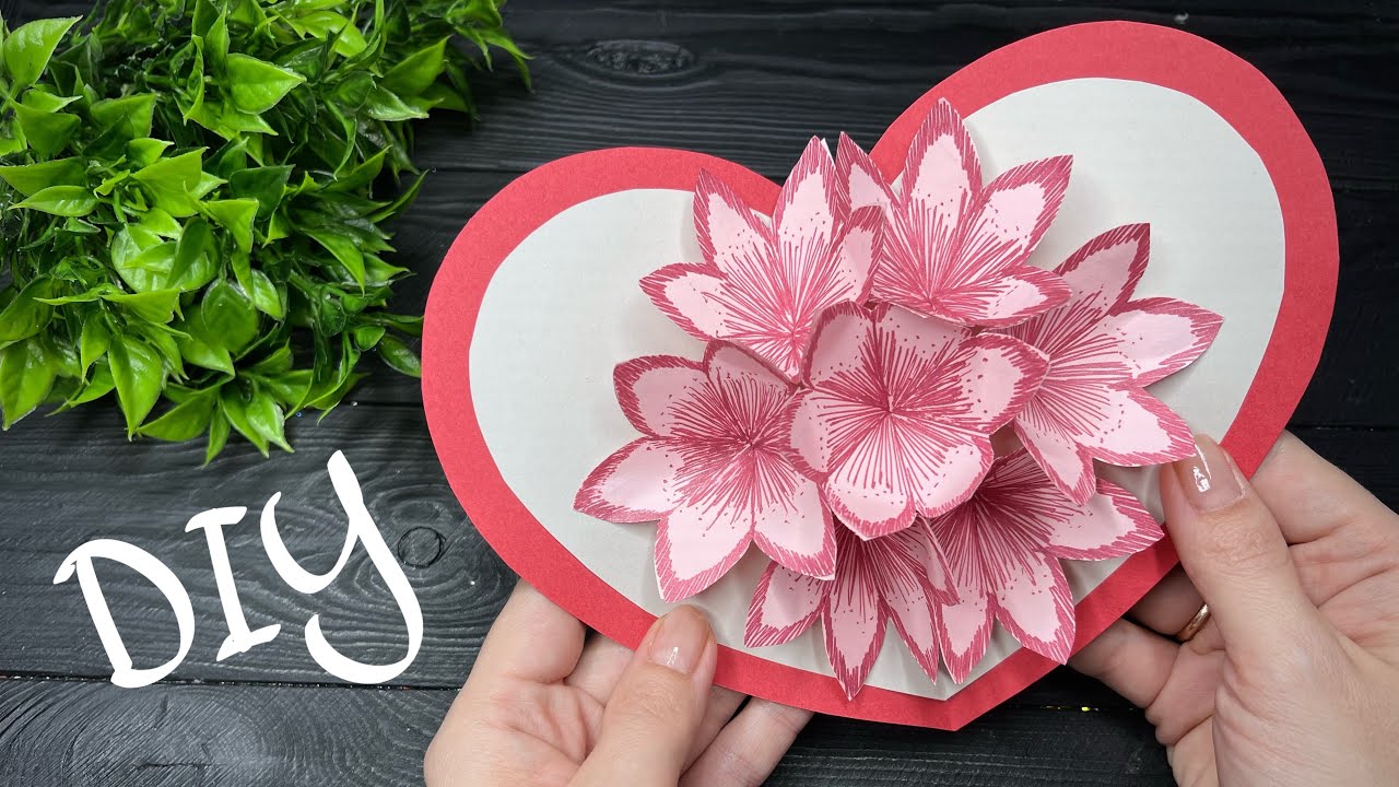 DIY 3D Flower Pop Up Card Valentine's Day Heart Pop Up Card - YouTube