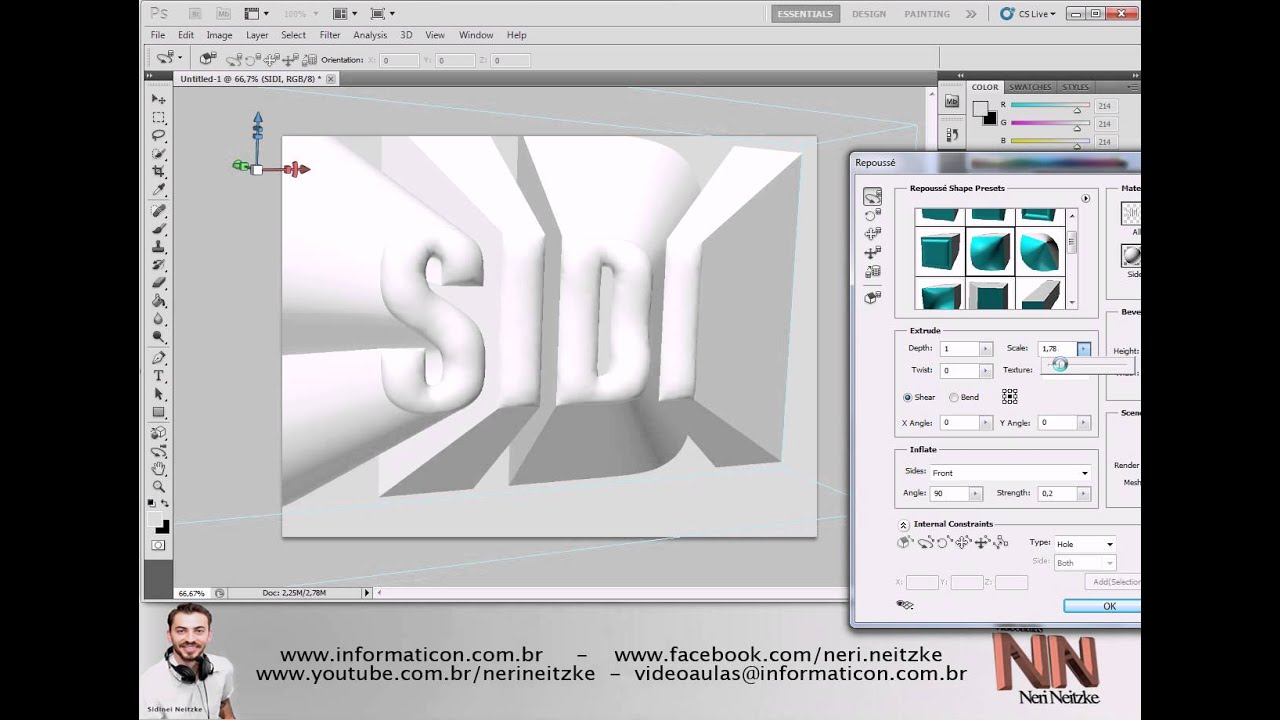 PHOTOSHOP CS5 AULA 65 FERRAMENTAS 3D 02 - YouTube