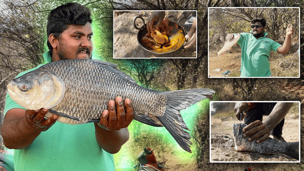 katla fish cutting and cooking in masaipet dam | vinod fishing - YouTube