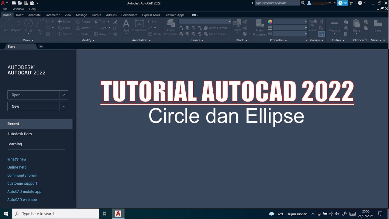 Belajar autocad pemula 2022 membuat Lingkaran dan Oval di Autocad - YouTube