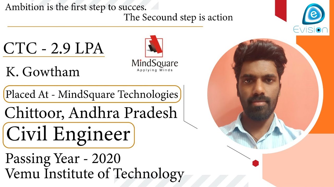 Congrats, Gowtham |Selected in MindSquare Technologies| 2.9 LPA | CIVIL ...