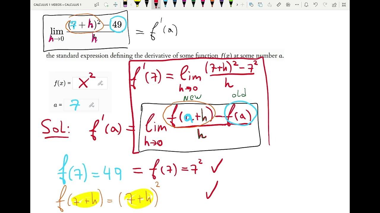 265: 2.1 #8 Given the standard expression defining the derivative of a function find f(x) and a ...