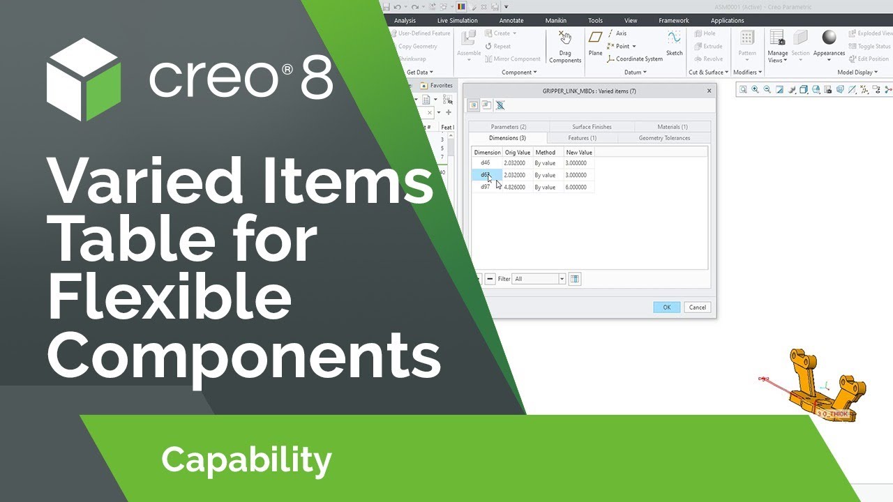 Varied Items Table for Flexible Components | Creo 8 - YouTube