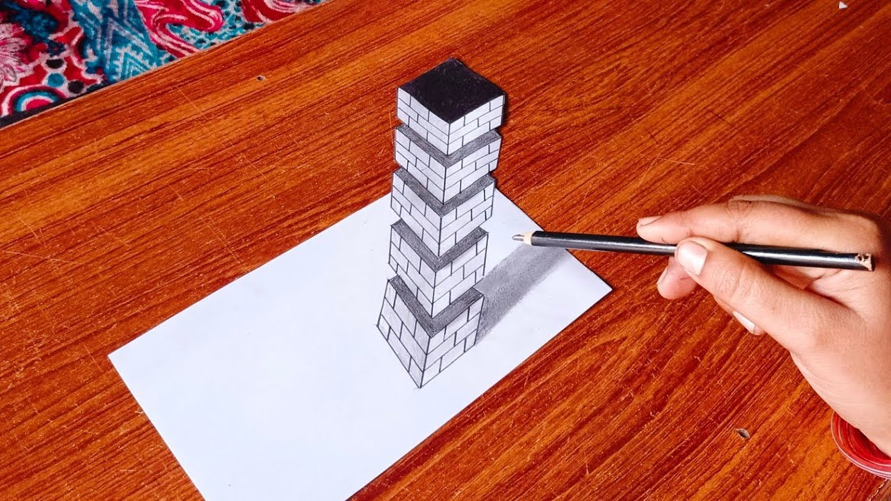 Very easy 3d drawing on paper for beginners - How to draw 3d / optical ...