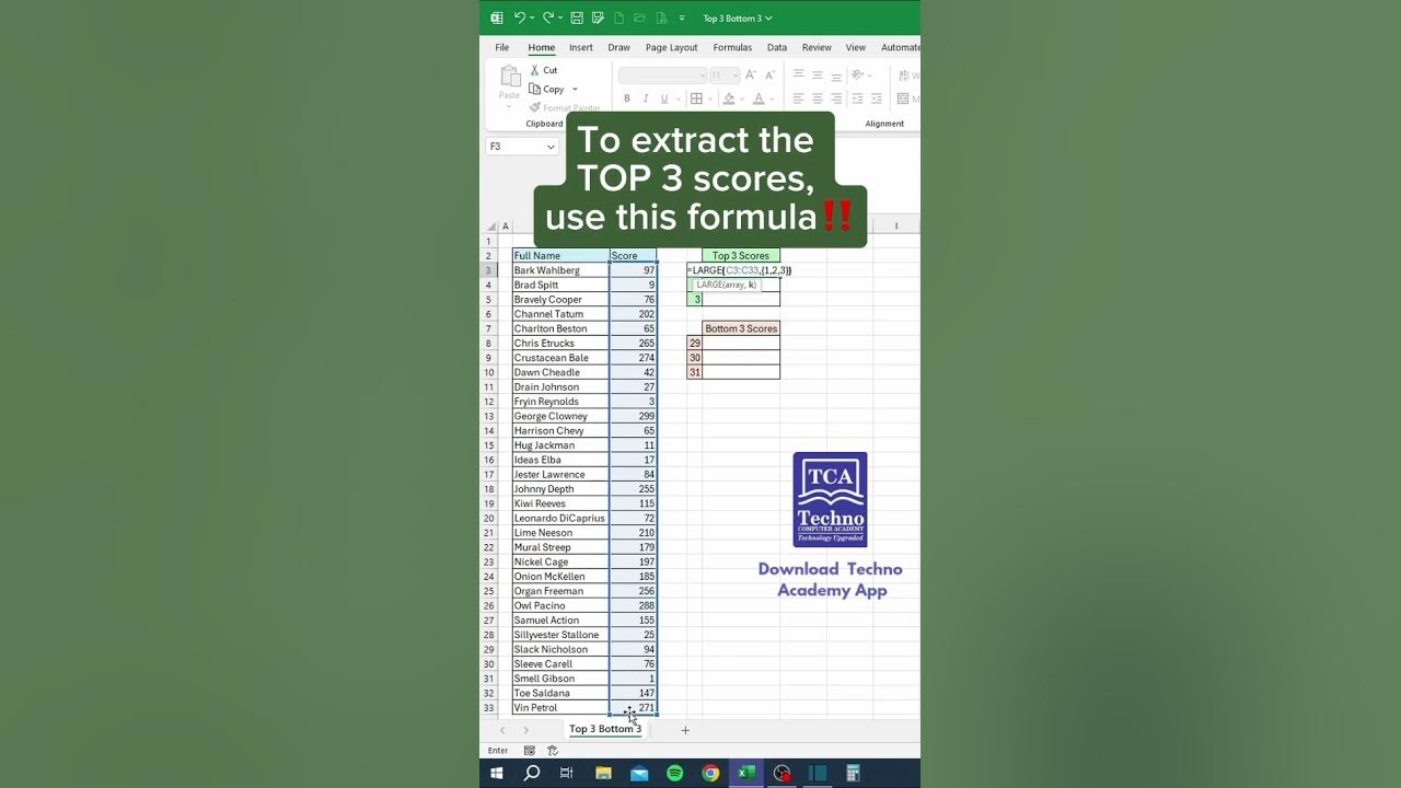 Top 3 and Bottom 3 in Excel‼️ #exceltech #excel #excelworld #exceltips#exceltricks#finance # ...