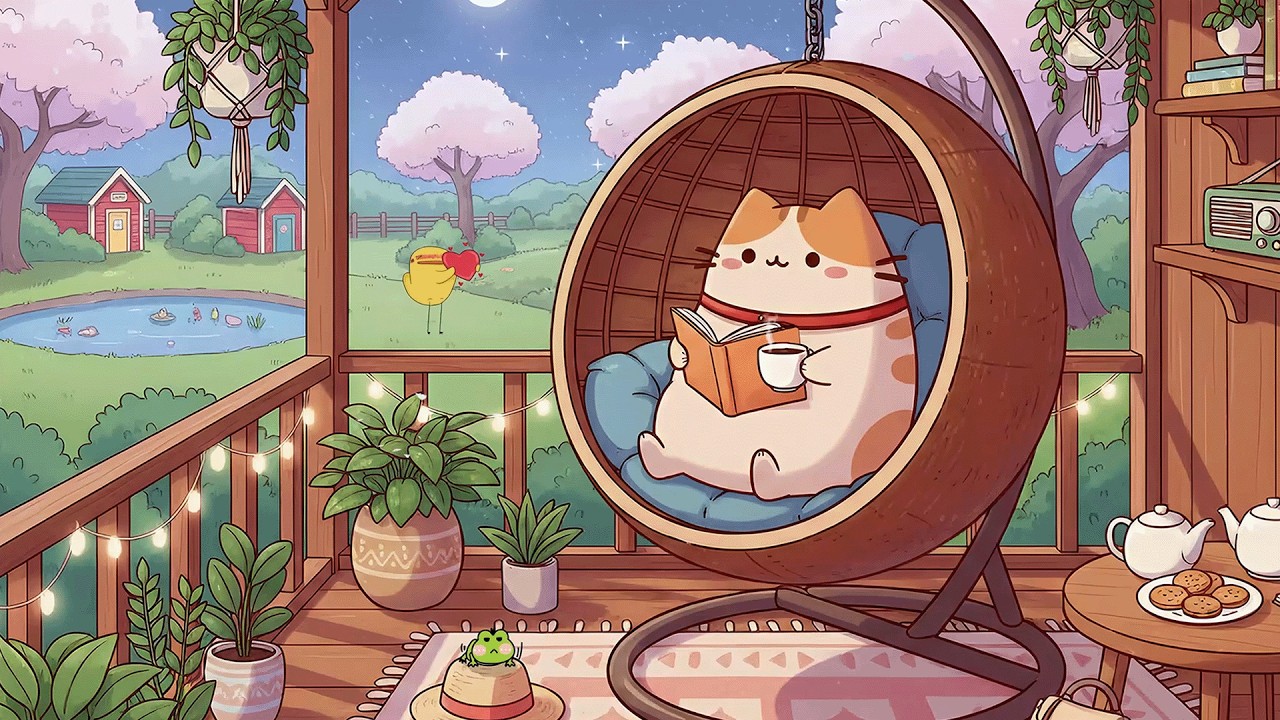 Cozy Spring Night with Pusheen Relaxing Lofi Music & Aesthetic Chill ...