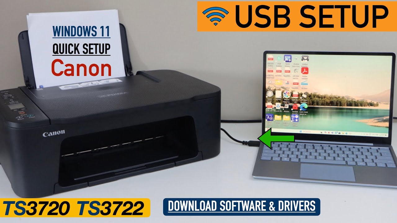 Canon Pixma TS3720 USB Setup Win11, Plug In Usb Cable & Print or Scan ...