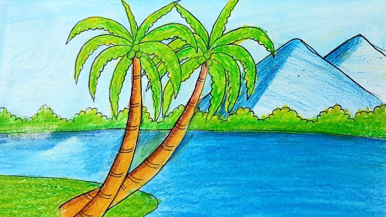 How to draw easy scenery drawing & Landscape village scenery drawing ...