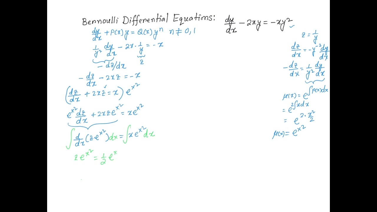 Bernoulli differential equations example 2 - YouTube