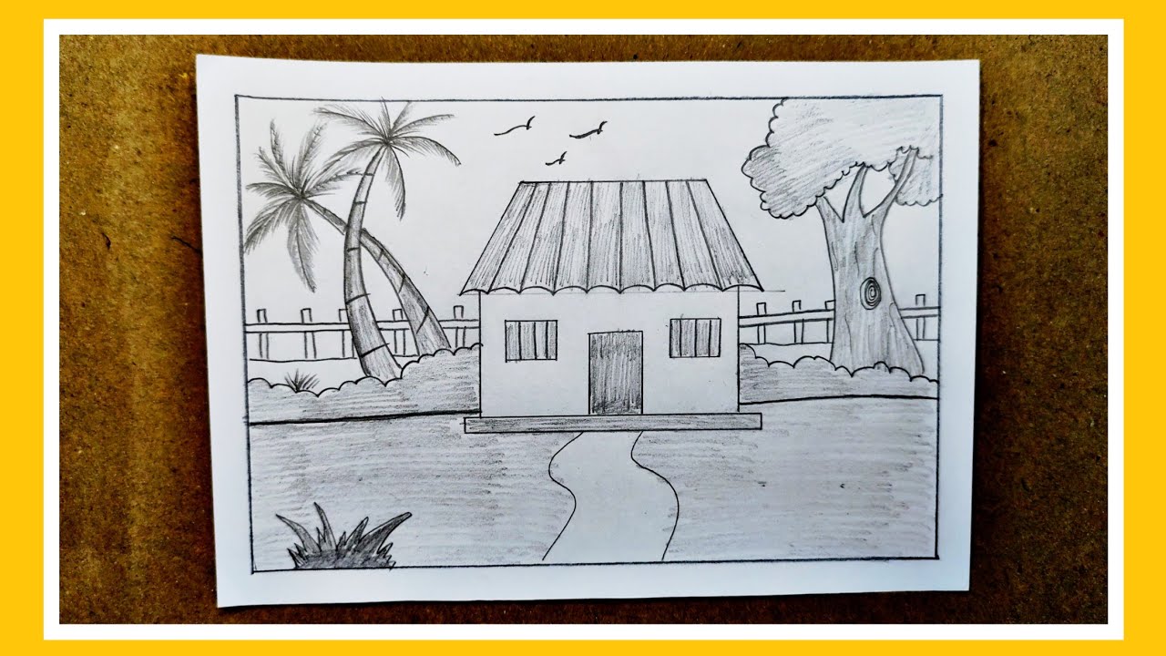 simple village scenery drawing/gaon ki easy drawing kaise banaye/How to ...