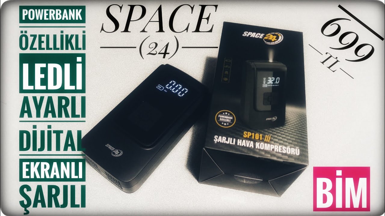 Bim Space24 Şarjlı Hava Kompresörü / Led Işıklı / Powerbank Özellikli ...