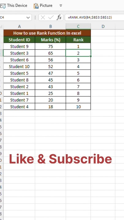 How To Use Rank Function in Excel #excel #dataanalytics #exceltips #ranked #shorts #ytshorts ...