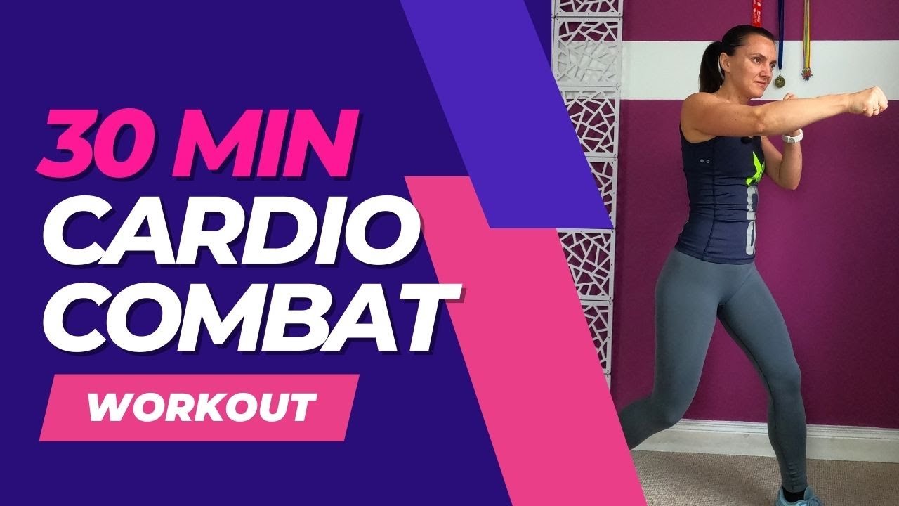 CARDIO COMBAT kickboxing 30 min workout with dumbbells - YouTube